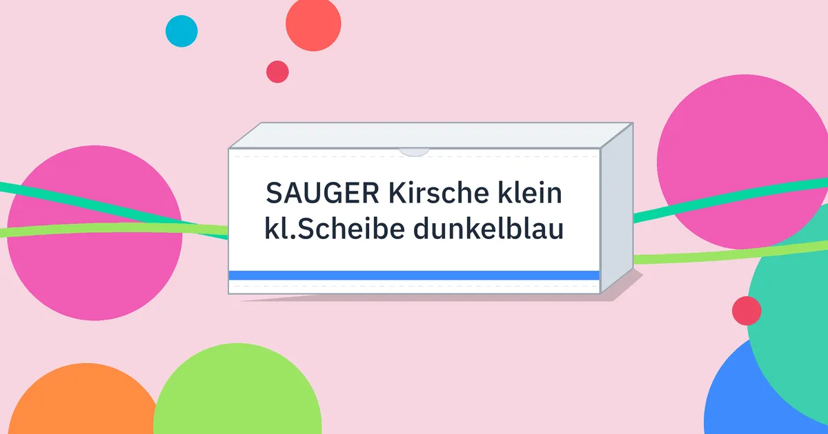 Symbolbild: Packung mit der Aufschrift SAUGER Kirsche klein kl.Scheibe dunkelblau (PZN 08542686) – Verfügbarkeit und Bezug in Apotheken in Frankfurt am Main