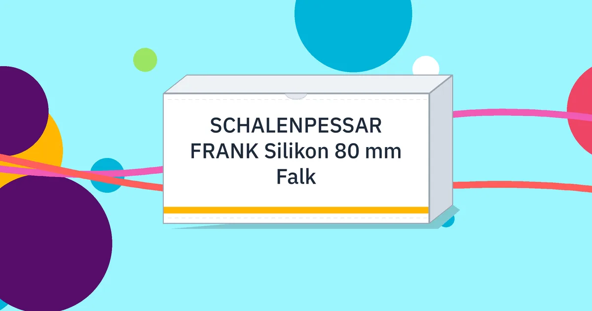 Symbolbild: Packung mit der Aufschrift SCHALENPESSAR FRANK Silikon 80 mm Falk (PZN 03279416) – Verfügbarkeit und Bezug in Apotheken in Frankfurt am Main