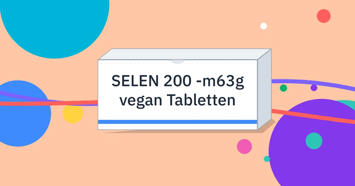 Symbolbild: Packung mit der Aufschrift SELEN 200 -m63g vegan Tabletten (PZN 14290059) – Verfügbarkeit und Bezug in Apotheken in Frankfurt am Main