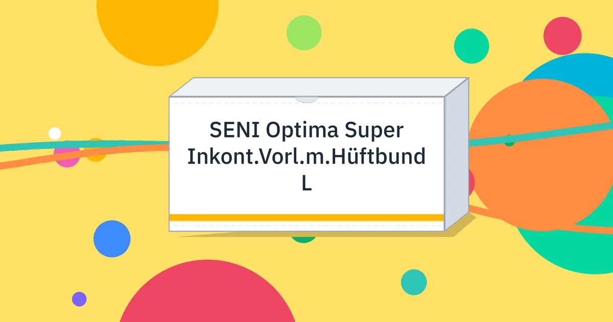 Symbolbild: Packung mit der Aufschrift SENI Optima Super Inkont.Vorl.m.Hüftbund L (PZN 18012570) – Verfügbarkeit und Bezug in Apotheken in Frankfurt am Main