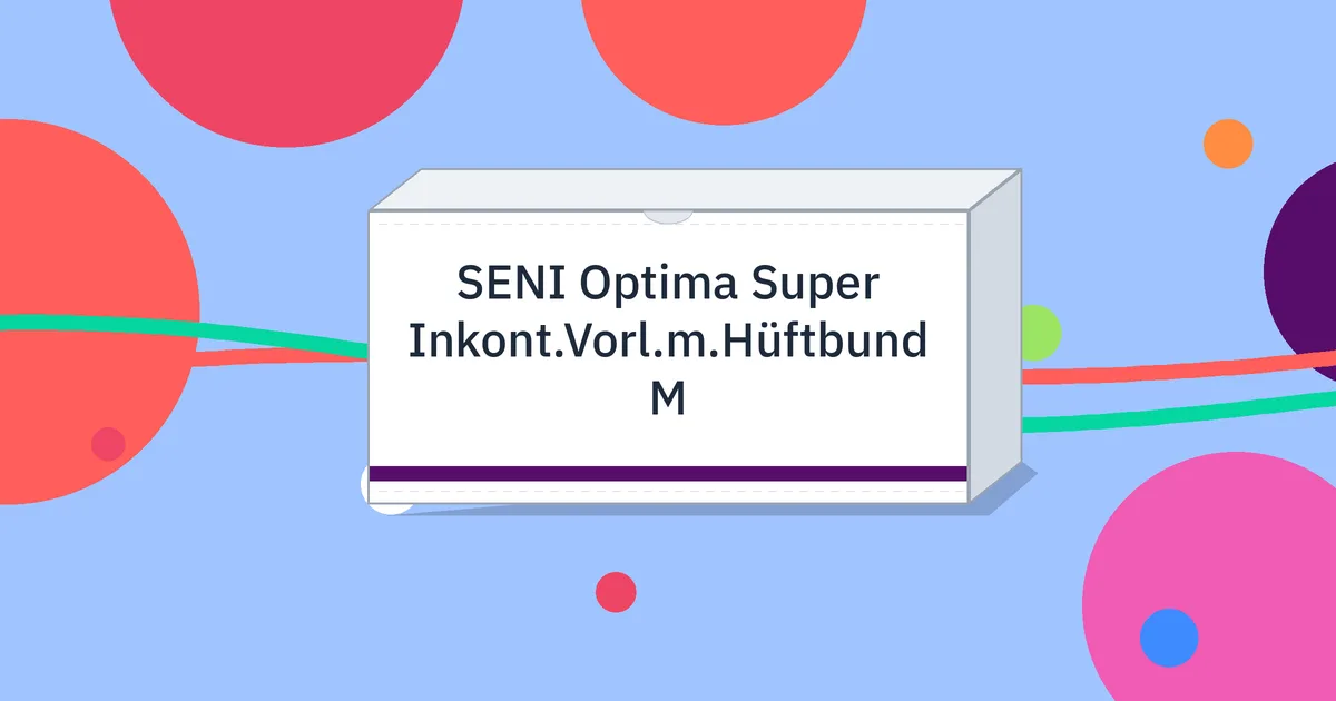 Symbolbild: Packung mit der Aufschrift SENI Optima Super Inkont.Vorl.m.Hüftbund M (PZN 18012535) – Verfügbarkeit und Bezug in Apotheken in Frankfurt am Main