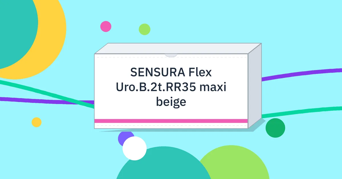 Symbolbild: Packung mit der Aufschrift SENSURA Flex Uro.B.2t.RR35 maxi beige (PZN 07212308) – Verfügbarkeit und Bezug in Apotheken in Frankfurt am Main
