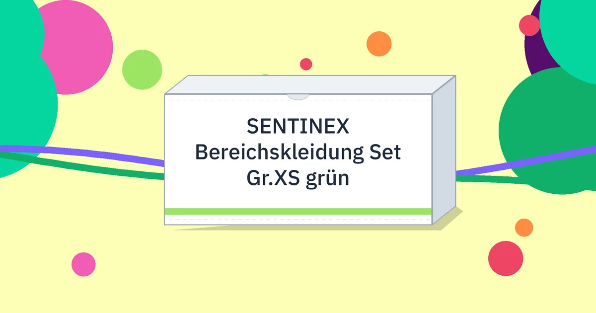 Symbolbild: Packung mit der Aufschrift SENTINEX Bereichskleidung Set Gr.XS grün (PZN 09732704) – Verfügbarkeit und Bezug in Apotheken in Frankfurt am Main