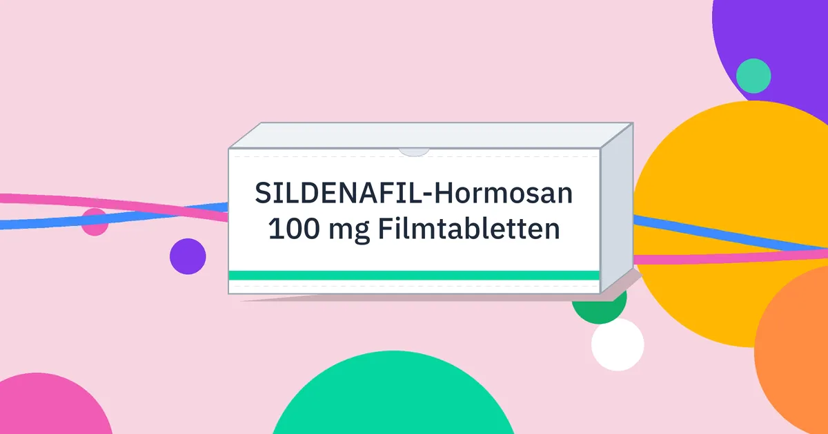 Symbolbild: Packung mit der Aufschrift SILDENAFIL-Hormosan 100 mg Filmtabletten (PZN 17670087) – Verfügbarkeit und Bezug in Apotheken in Frankfurt am Main