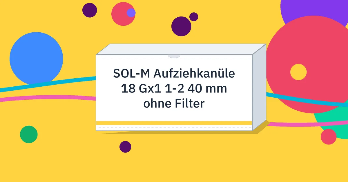 Symbolbild: Packung mit der Aufschrift SOL-M Aufziehkanüle 18 Gx1 1-2 40 mm ohne Filter (PZN 19456895) – Verfügbarkeit und Bezug in Apotheken in Frankfurt am Main