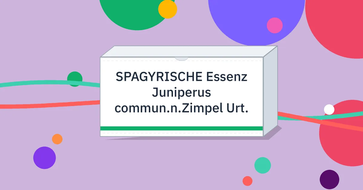 Symbolbild: Packung mit der Aufschrift SPAGYRISCHE Essenz Juniperus commun.n.Zimpel Urt. (PZN 03128700) – Verfügbarkeit und Bezug in Apotheken in Frankfurt am Main