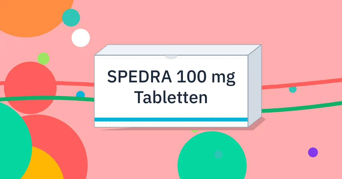 Symbolbild: Packung mit der Aufschrift SPEDRA 100 mg Tabletten (PZN 20338675) – Verfügbarkeit und Bezug in Apotheken in Frankfurt am Main