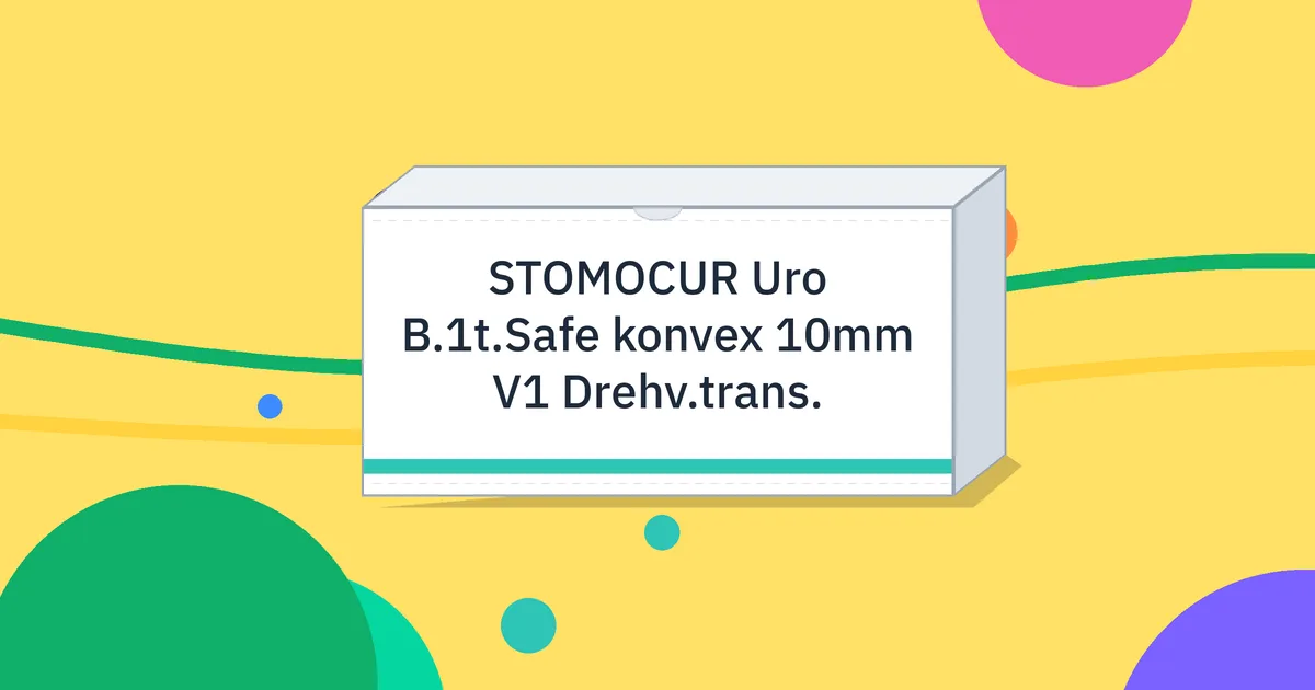 Symbolbild: Packung mit der Aufschrift STOMOCUR Uro B.1t.Safe konvex 10mm V1 Drehv.trans. (PZN 17552927) – Verfügbarkeit und Bezug in Apotheken in Frankfurt am Main