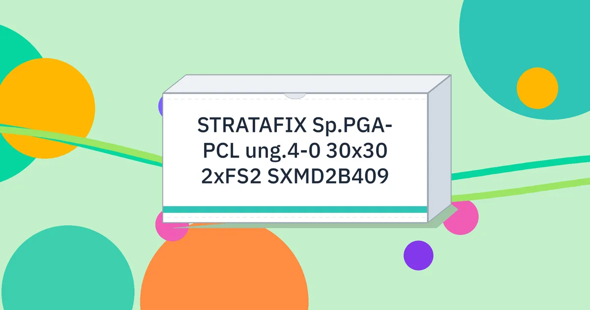 Symbolbild: Packung mit der Aufschrift STRATAFIX Sp.PGA-PCL ung.4-0 30x30 2xFS2 SXMD2B409 (PZN 20913470) – Verfügbarkeit und Bezug in Apotheken in Frankfurt am Main