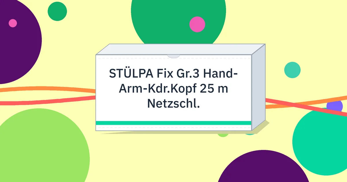 Symbolbild: Packung mit der Aufschrift STÜLPA Fix Gr.3 Hand-Arm-Kdr.Kopf 25 m Netzschl. (PZN 17554487) – Verfügbarkeit und Bezug in Apotheken in Frankfurt am Main
