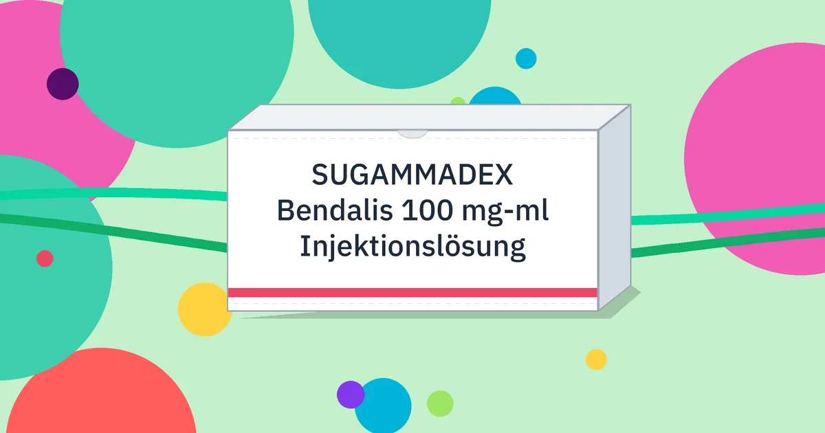 Symbolbild: Packung mit der Aufschrift SUGAMMADEX Bendalis 100 mg-ml Injektionslösung (PZN 19943224) – Verfügbarkeit und Bezug in Apotheken in Frankfurt am Main