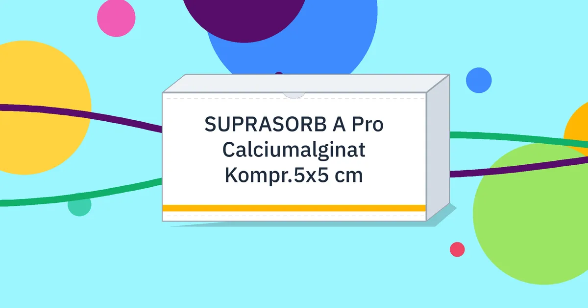 Symbolbild: Packung mit der Aufschrift SUPRASORB A Pro Calciumalginat Kompr.5x5 cm (PZN 19891042) – Verfügbarkeit und Bezug in Apotheken in Frankfurt am Main