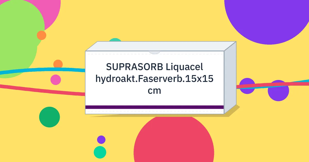 Symbolbild: Packung mit der Aufschrift SUPRASORB Liquacel hydroakt.Faserverb.15x15 cm (PZN 17615295) – Verfügbarkeit und Bezug in Apotheken in Frankfurt am Main