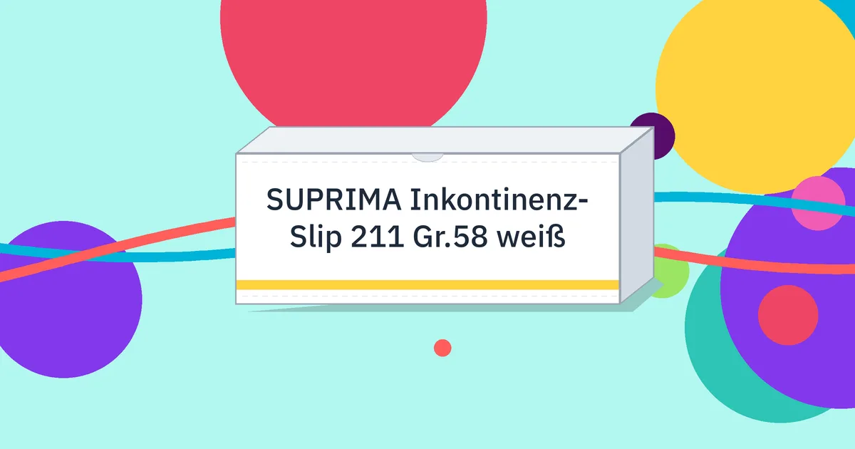 Symbolbild: Packung mit der Aufschrift SUPRIMA Inkontinenz-Slip 211 Gr.58 weiß (PZN 00710463) – Verfügbarkeit und Bezug in Apotheken in Frankfurt am Main