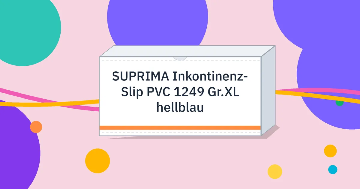 Symbolbild: Packung mit der Aufschrift SUPRIMA Inkontinenz-Slip PVC 1249 Gr.XL hellblau (PZN 02062927) – Verfügbarkeit und Bezug in Apotheken in Frankfurt am Main