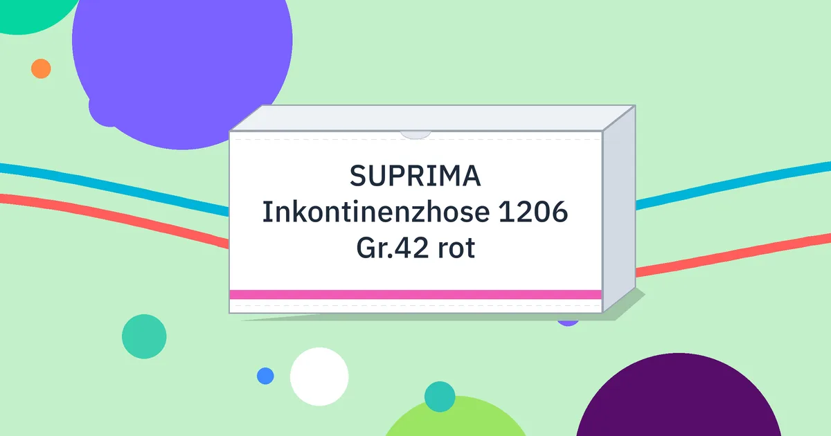 Symbolbild: Packung mit der Aufschrift SUPRIMA Inkontinenzhose 1206 Gr.42 rot (PZN 01513322) – Verfügbarkeit und Bezug in Apotheken in Frankfurt am Main