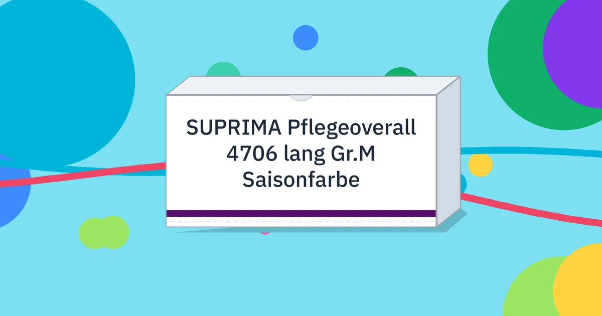 Symbolbild: Packung mit der Aufschrift SUPRIMA Pflegeoverall 4706 lang Gr.M Saisonfarbe (PZN 11660283) – Verfügbarkeit und Bezug in Apotheken in Frankfurt am Main