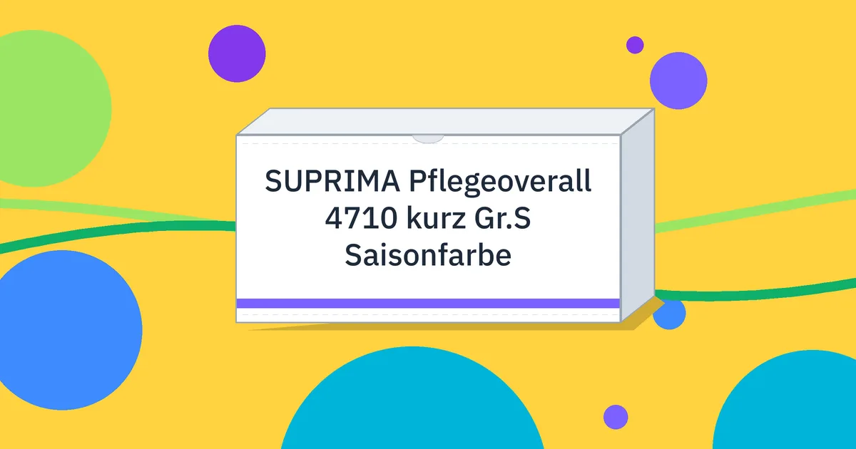 Symbolbild: Packung mit der Aufschrift SUPRIMA Pflegeoverall 4710 kurz Gr.S Saisonfarbe (PZN 11660372) – Verfügbarkeit und Bezug in Apotheken in Frankfurt am Main