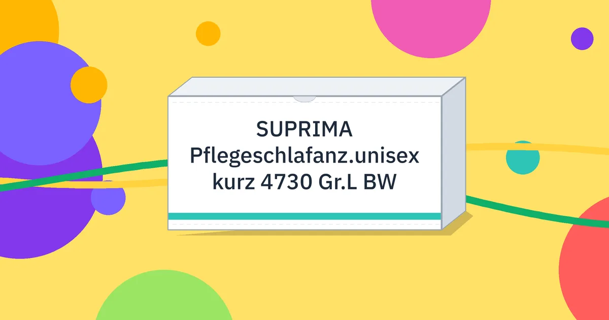 Symbolbild: Packung mit der Aufschrift SUPRIMA Pflegeschlafanz.unisex kurz 4730 Gr.L BW (PZN 16600009) – Verfügbarkeit und Bezug in Apotheken in Frankfurt am Main