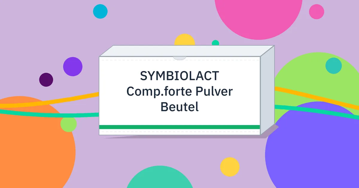 Symbolbild: Packung mit der Aufschrift SYMBIOLACT Comp.forte Pulver Beutel (PZN 20523846) – Verfügbarkeit und Bezug in Apotheken in Frankfurt am Main