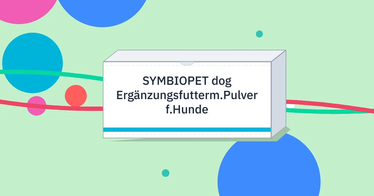 Symbolbild: Packung mit der Aufschrift SYMBIOPET dog Ergänzungsfutterm.Pulver f.Hunde (PZN 07766136) – Verfügbarkeit und Bezug in Apotheken in Frankfurt am Main