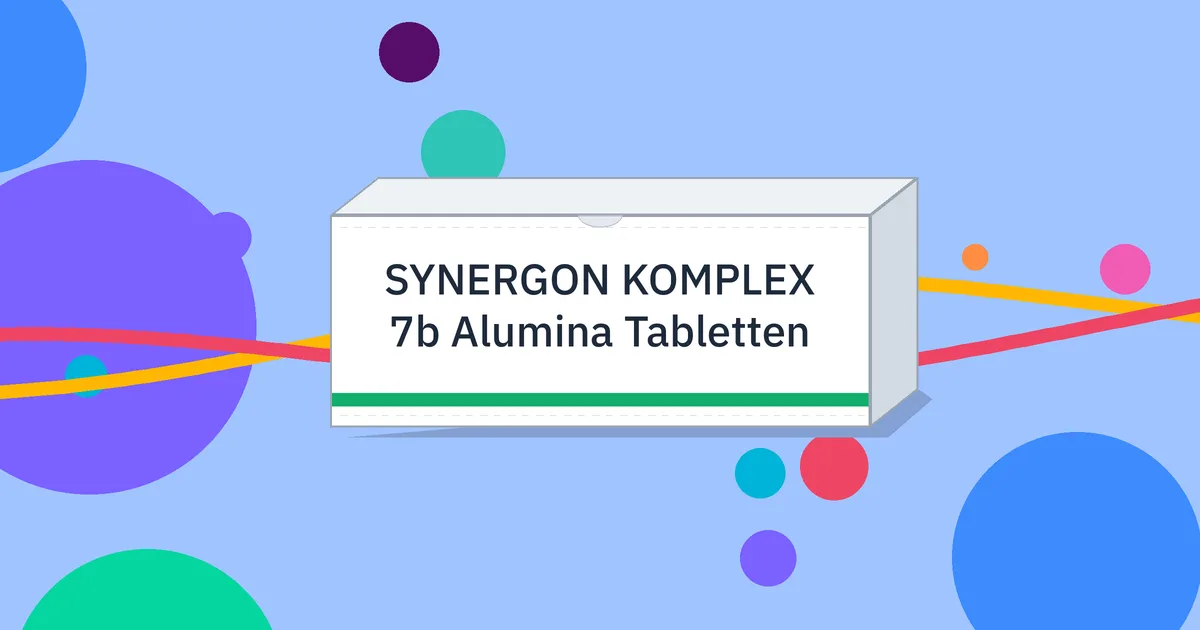 Symbolbild: Packung mit der Aufschrift SYNERGON KOMPLEX 7b Alumina Tabletten (PZN 04905198) – Verfügbarkeit und Bezug in Apotheken in Frankfurt am Main