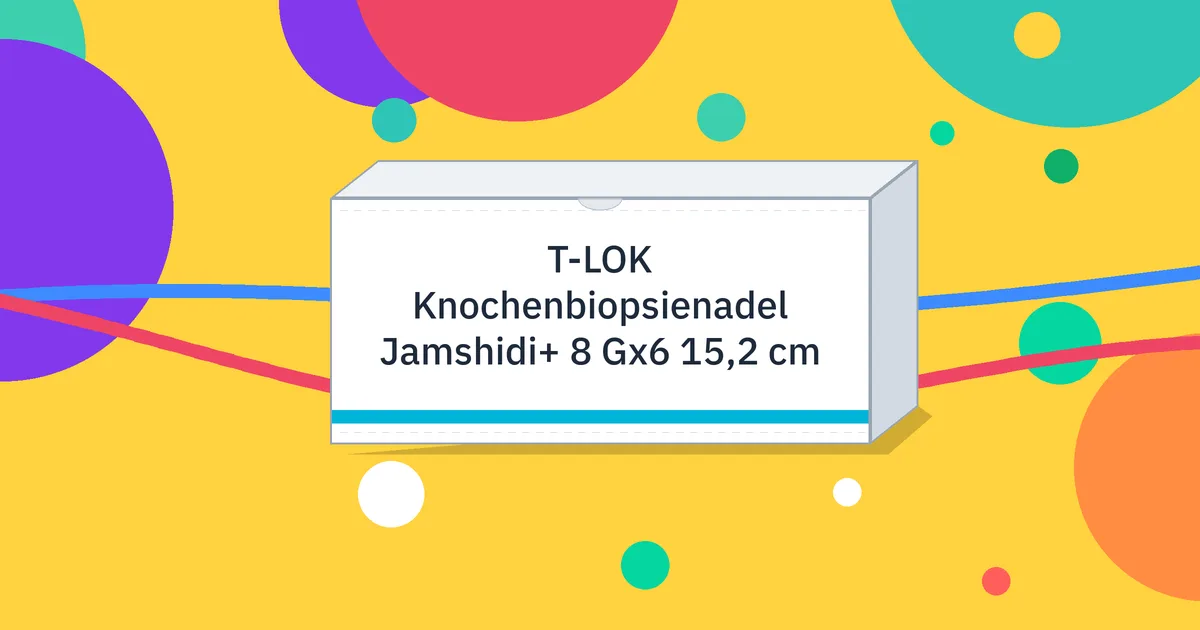 Symbolbild: Packung mit der Aufschrift T-LOK Knochenbiopsienadel Jamshidi+ 8 Gx6 15,2 cm (PZN 17387090) – Verfügbarkeit und Bezug in Apotheken in Frankfurt am Main