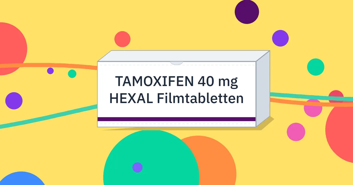 Symbolbild: Packung mit der Aufschrift TAMOXIFEN 40 mg HEXAL Filmtabletten (PZN 03103195) – Verfügbarkeit und Bezug in Apotheken in Frankfurt am Main