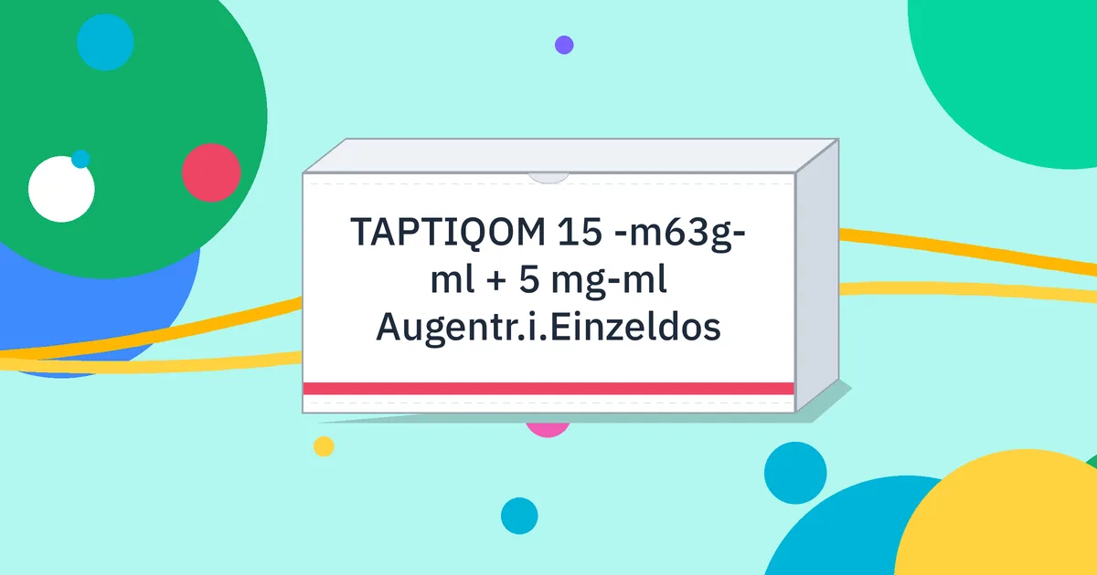 Symbolbild: Packung mit der Aufschrift TAPTIQOM 15 -m63g-ml + 5 mg-ml Augentr.i.Einzeldos (PZN 18834409) – Verfügbarkeit und Bezug in Apotheken in Frankfurt am Main