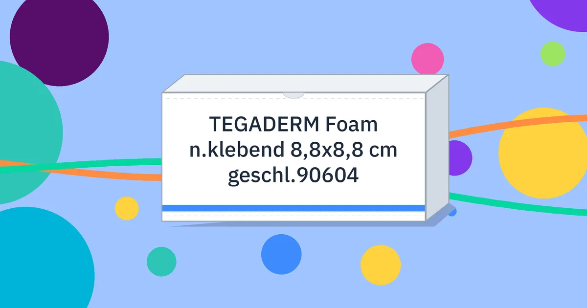 Symbolbild: Packung mit der Aufschrift TEGADERM Foam n.klebend 8,8x8,8 cm geschl.90604 (PZN 08453882) – Verfügbarkeit und Bezug in Apotheken in Frankfurt am Main