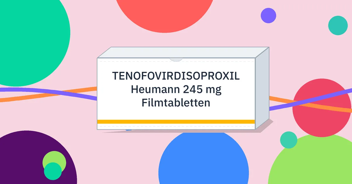 Symbolbild: Packung mit der Aufschrift TENOFOVIRDISOPROXIL Heumann 245 mg Filmtabletten (PZN 13749461) – Verfügbarkeit und Bezug in Apotheken in Frankfurt am Main