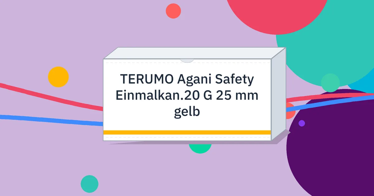Symbolbild: Packung mit der Aufschrift TERUMO Agani Safety Einmalkan.20 G 25 mm gelb (PZN 18201839) – Verfügbarkeit und Bezug in Apotheken in Frankfurt am Main