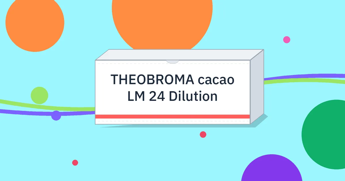 Symbolbild: Packung mit der Aufschrift THEOBROMA cacao LM 24 Dilution (PZN 13219906) – Verfügbarkeit und Bezug in Apotheken in Frankfurt am Main