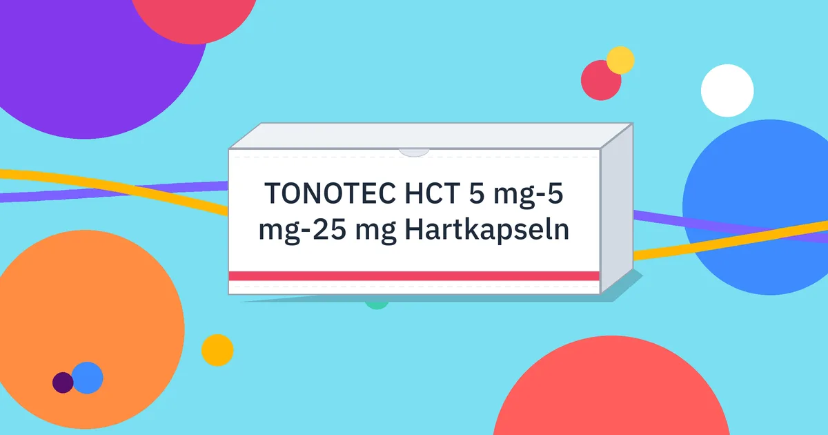Symbolbild: Packung mit der Aufschrift TONOTEC HCT 5 mg-5 mg-25 mg Hartkapseln (PZN 14408963) – Verfügbarkeit und Bezug in Apotheken in Frankfurt am Main