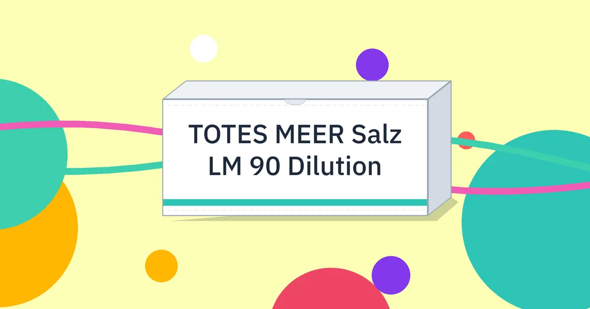 Symbolbild: Packung mit der Aufschrift TOTES MEER Salz LM 90 Dilution (PZN 13226450) – Verfügbarkeit und Bezug in Apotheken in Frankfurt am Main