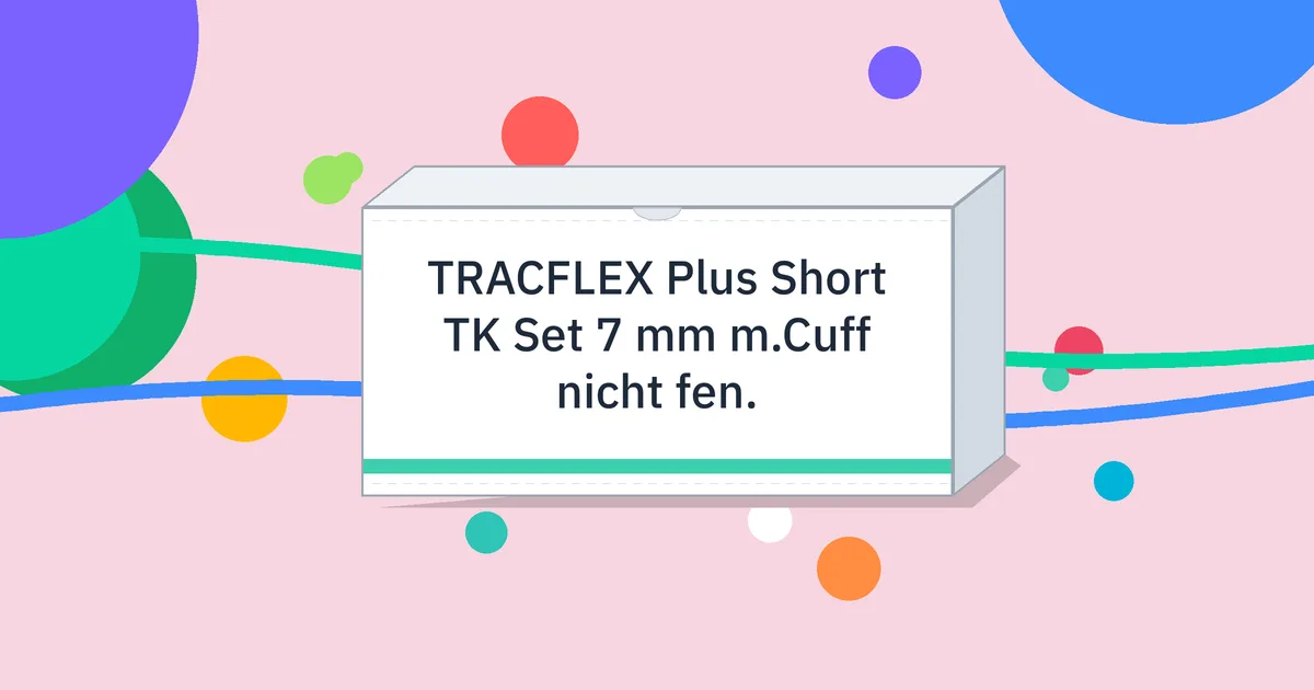 Symbolbild: Packung mit der Aufschrift TRACFLEX Plus Short TK Set 7 mm m.Cuff nicht fen. (PZN 20933969) – Verfügbarkeit und Bezug in Apotheken in Frankfurt am Main