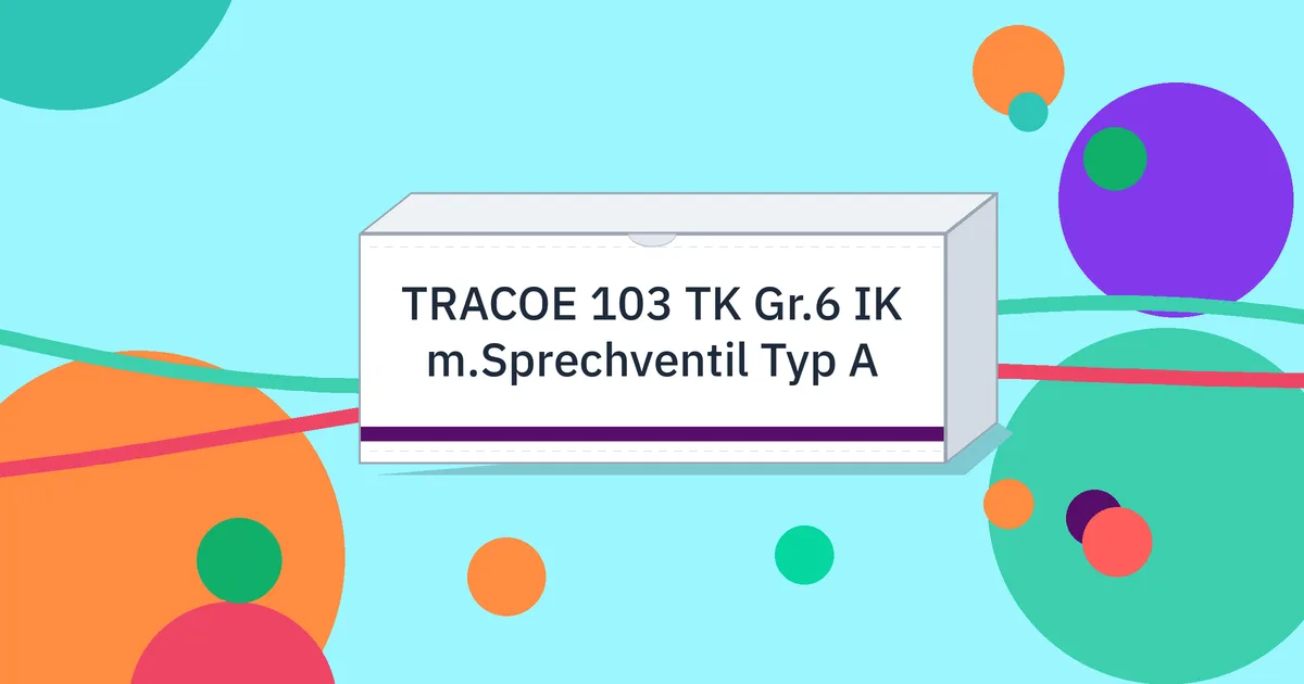 Symbolbild: Packung mit der Aufschrift TRACOE 103 TK Gr.6 IK m.Sprechventil Typ A (PZN 00911380) – Verfügbarkeit und Bezug in Apotheken in Frankfurt am Main