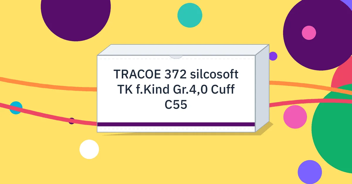 Symbolbild: Packung mit der Aufschrift TRACOE 372 silcosoft TK f.Kind Gr.4,0 Cuff C55 (PZN 14316362) – Verfügbarkeit und Bezug in Apotheken in Frankfurt am Main