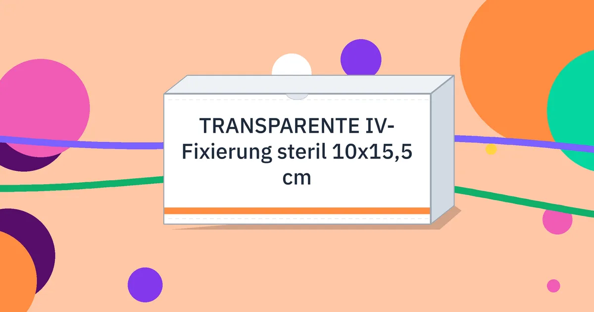 Symbolbild: Packung mit der Aufschrift TRANSPARENTE IV-Fixierung steril 10x15,5 cm (PZN 19529163) – Verfügbarkeit und Bezug in Apotheken in Frankfurt am Main