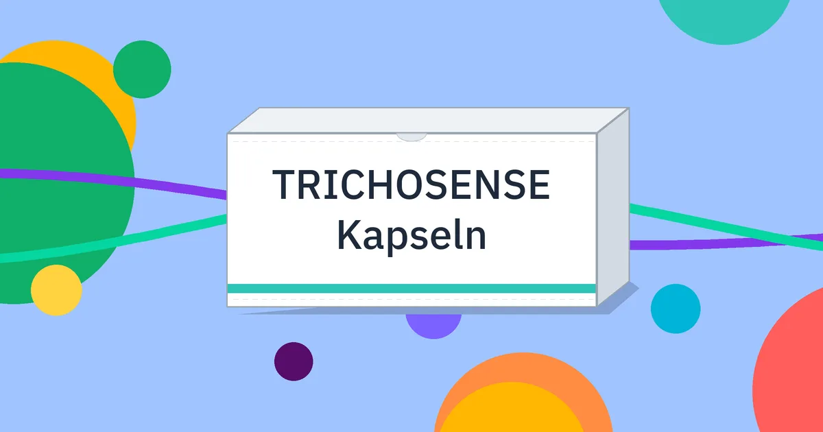 Symbolbild: Packung mit der Aufschrift TRICHOSENSE Kapseln (PZN 08884381) – Verfügbarkeit und Bezug in Apotheken in Frankfurt am Main