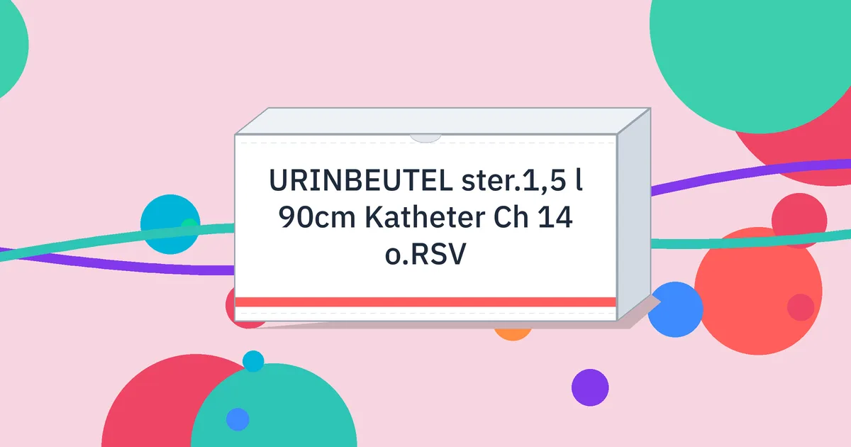 Symbolbild: Packung mit der Aufschrift URINBEUTEL ster.1,5 l 90cm Katheter Ch 14 o.RSV (PZN 17489376) – Verfügbarkeit und Bezug in Apotheken in Frankfurt am Main