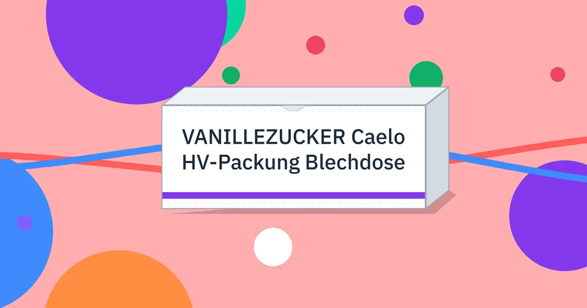 Symbolbild: Packung mit der Aufschrift VANILLEZUCKER Caelo HV-Packung Blechdose (PZN 10549589) – Verfügbarkeit und Bezug in Apotheken in Frankfurt am Main