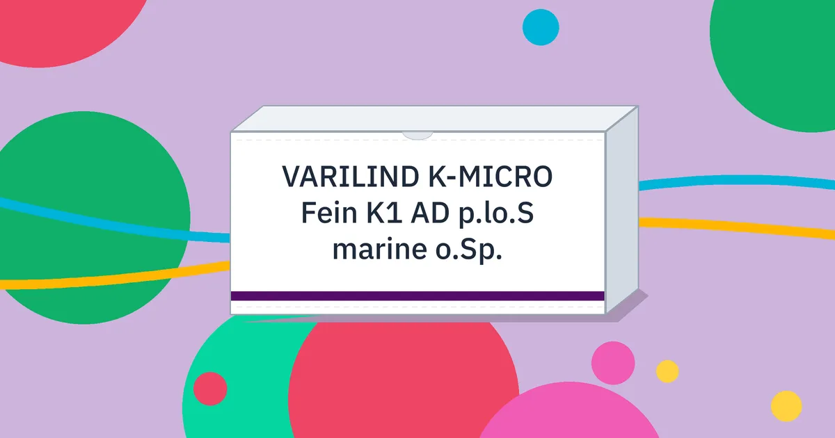 Symbolbild: Packung mit der Aufschrift VARILIND K-MICRO Fein K1 AD p.lo.S marine o.Sp. (PZN 20557673) – Verfügbarkeit und Bezug in Apotheken in Frankfurt am Main