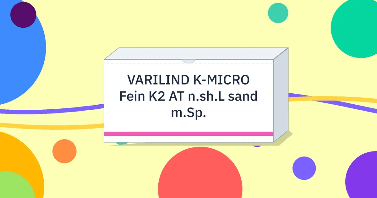 Symbolbild: Packung mit der Aufschrift VARILIND K-MICRO Fein K2 AT n.sh.L sand m.Sp. (PZN 20618185) – Verfügbarkeit und Bezug in Apotheken in Frankfurt am Main