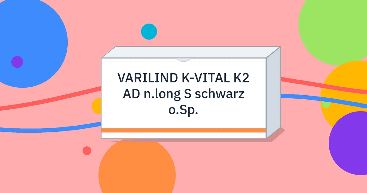 Symbolbild: Packung mit der Aufschrift VARILIND K-VITAL K2 AD n.long S schwarz o.Sp. (PZN 20568369) – Verfügbarkeit und Bezug in Apotheken in Frankfurt am Main