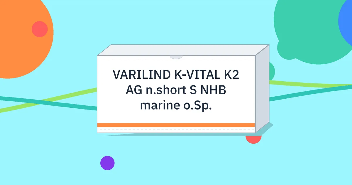 Symbolbild: Packung mit der Aufschrift VARILIND K-VITAL K2 AG n.short S NHB marine o.Sp. (PZN 20564816) – Verfügbarkeit und Bezug in Apotheken in Frankfurt am Main