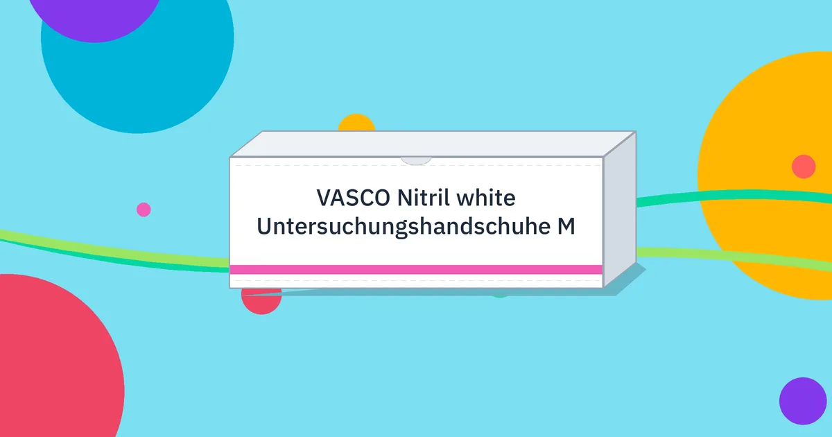 Symbolbild: Packung mit der Aufschrift VASCO Nitril white Untersuchungshandschuhe M (PZN 08815167) – Verfügbarkeit und Bezug in Apotheken in Frankfurt am Main