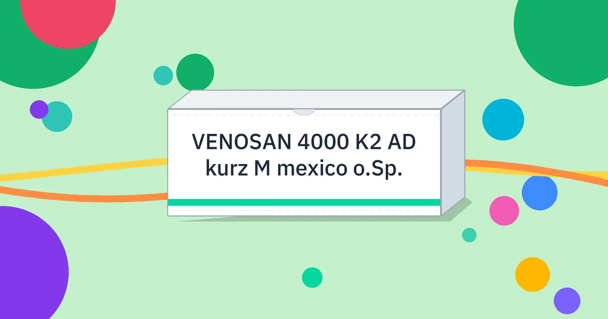 Symbolbild: Packung mit der Aufschrift VENOSAN 4000 K2 AD kurz M mexico o.Sp. (PZN 14423856) – Verfügbarkeit und Bezug in Apotheken in Frankfurt am Main