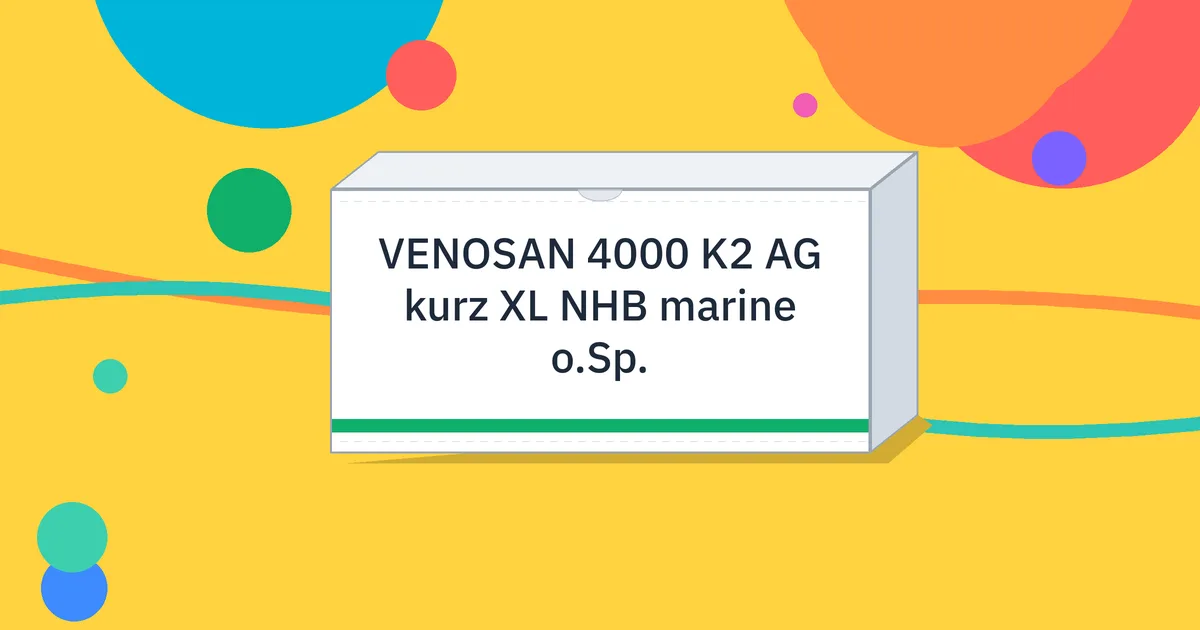 Symbolbild: Packung mit der Aufschrift VENOSAN 4000 K2 AG kurz XL NHB marine o.Sp. (PZN 16602391) – Verfügbarkeit und Bezug in Apotheken in Frankfurt am Main