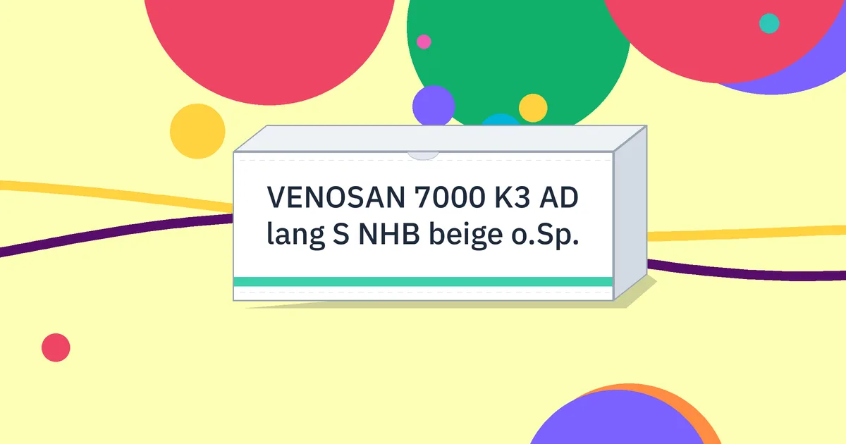 Symbolbild: Packung mit der Aufschrift VENOSAN 7000 K3 AD lang S NHB beige o.Sp. (PZN 14435121) – Verfügbarkeit und Bezug in Apotheken in Frankfurt am Main
